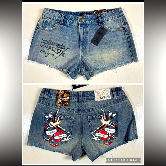 Ed Hardy | Shorts | Don Ed Hardy Womens M Born Free Painted Birds ...